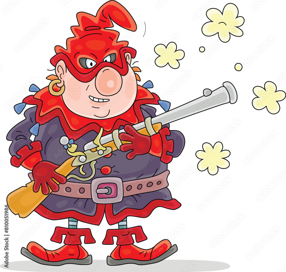 Angry cruel ogre with a smoking gun wandering around in search of ...