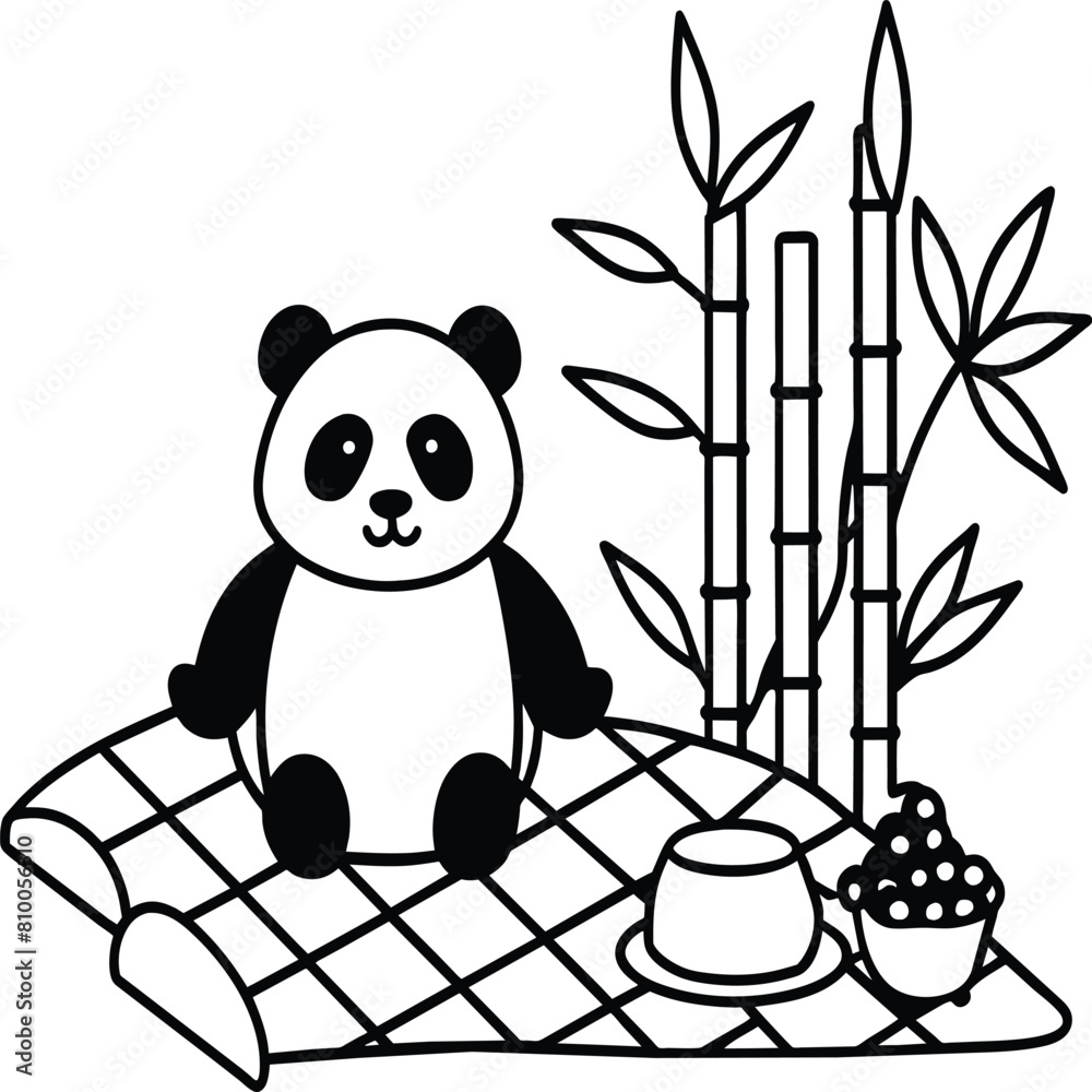 Cute panda coloring pages. Panda animal outline for coloring book ...