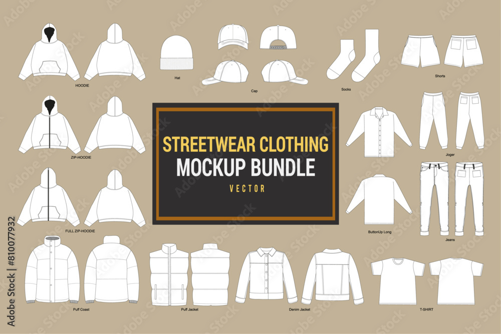 Streetwear Clothing Vector Mockup Pack Techpack Vector Apparel Mockup ...