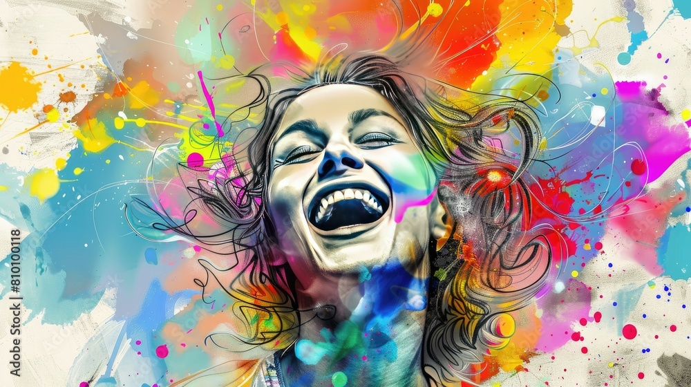 Magazine picture sketch collage image of smiling excited lady head ...