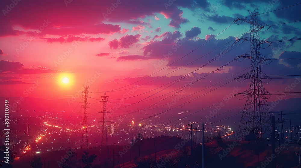 Highvoltage electricity transmission lines crossing a rural landscape ...