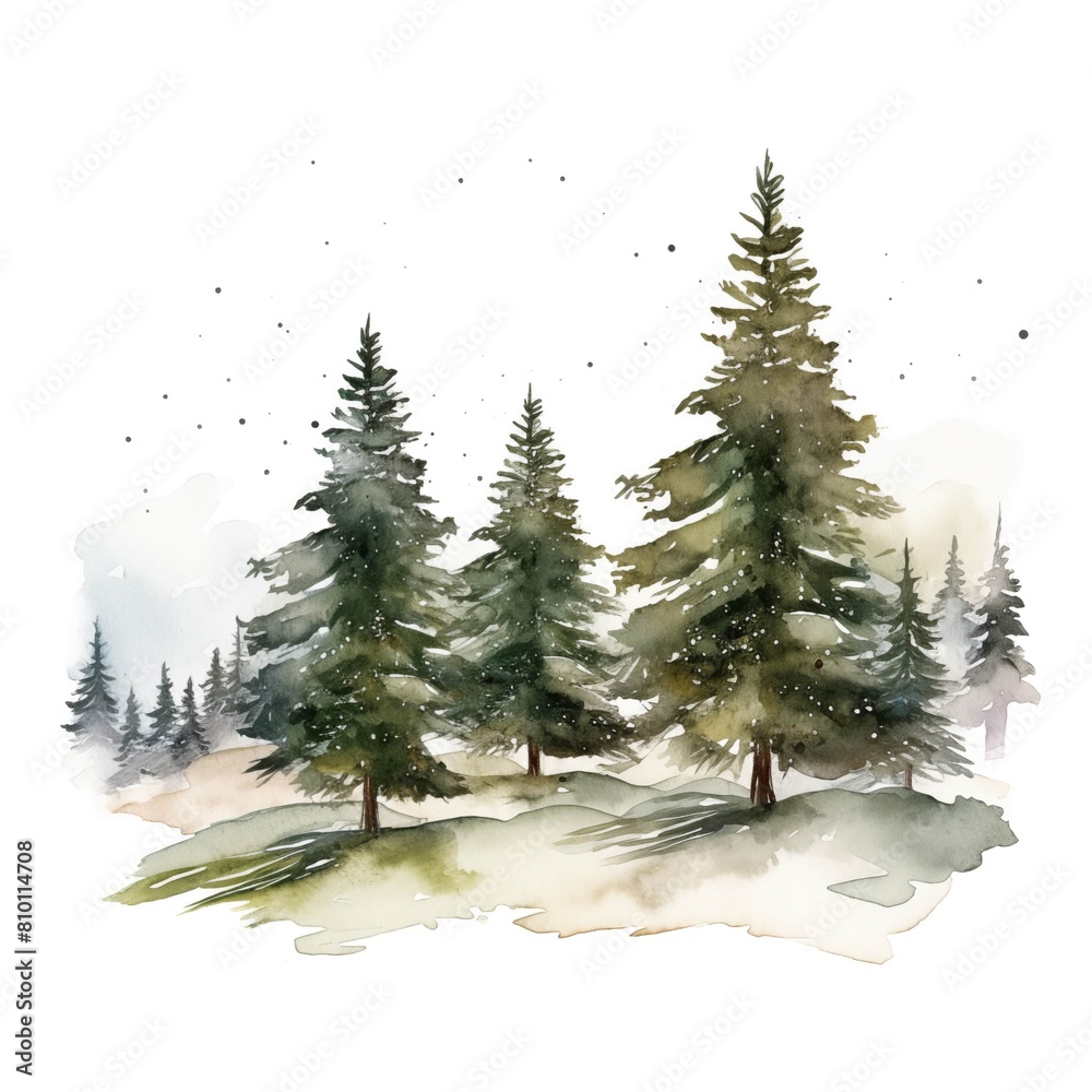 Christmas trees. Forest trees clipart. Watercolor illustration ...