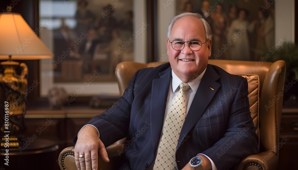 rich business man sitting in office chair suit tie old glasses ...