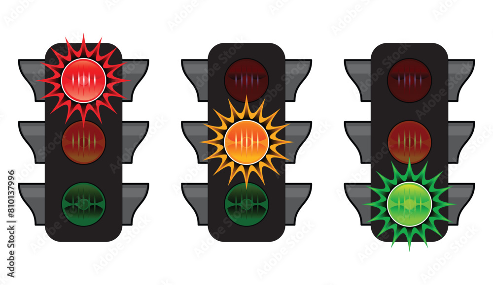 Simple traffic signal light vector set each with green orange red light ...