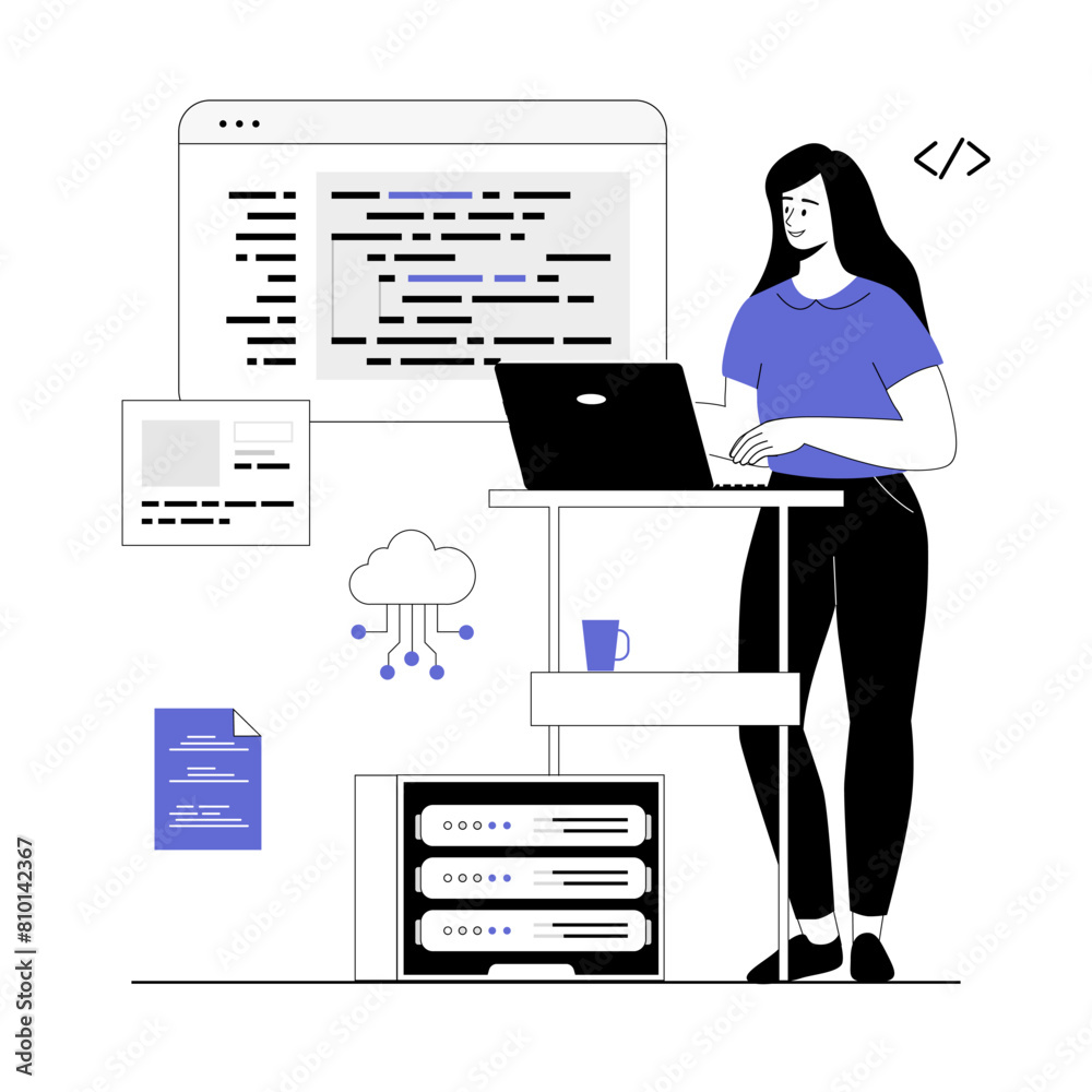 Backend development coding and programming. Woman write, test and ... Backend development coding and programming. Woman write, test and ...