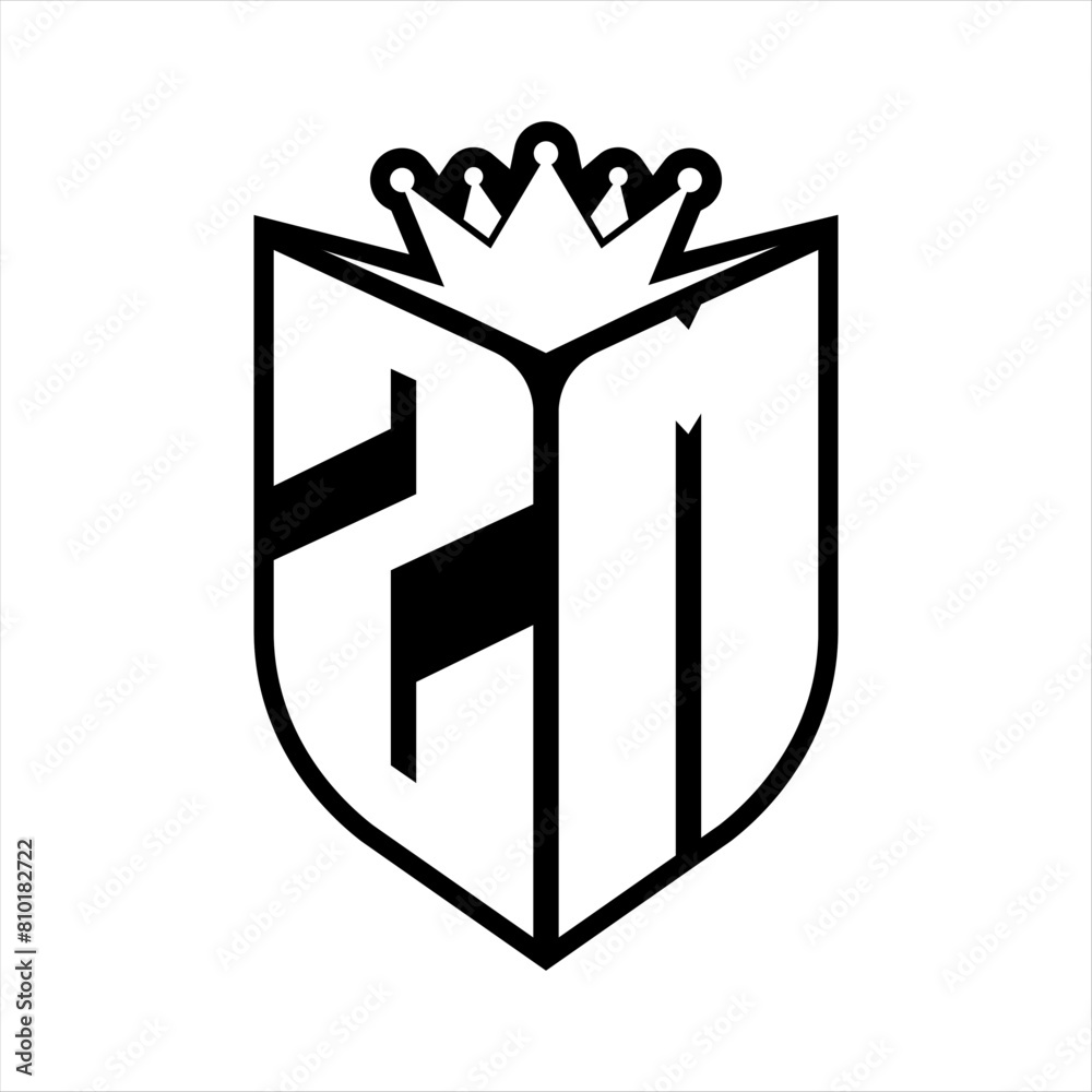 ZM Letter bold monogram with shield shape and crown inside shield black and white color design ...