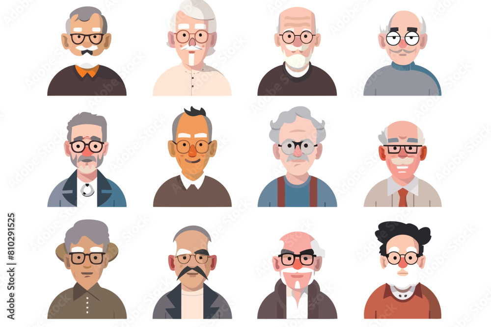 old men avatars portraits set grid layout isolated vector style Stock ...
