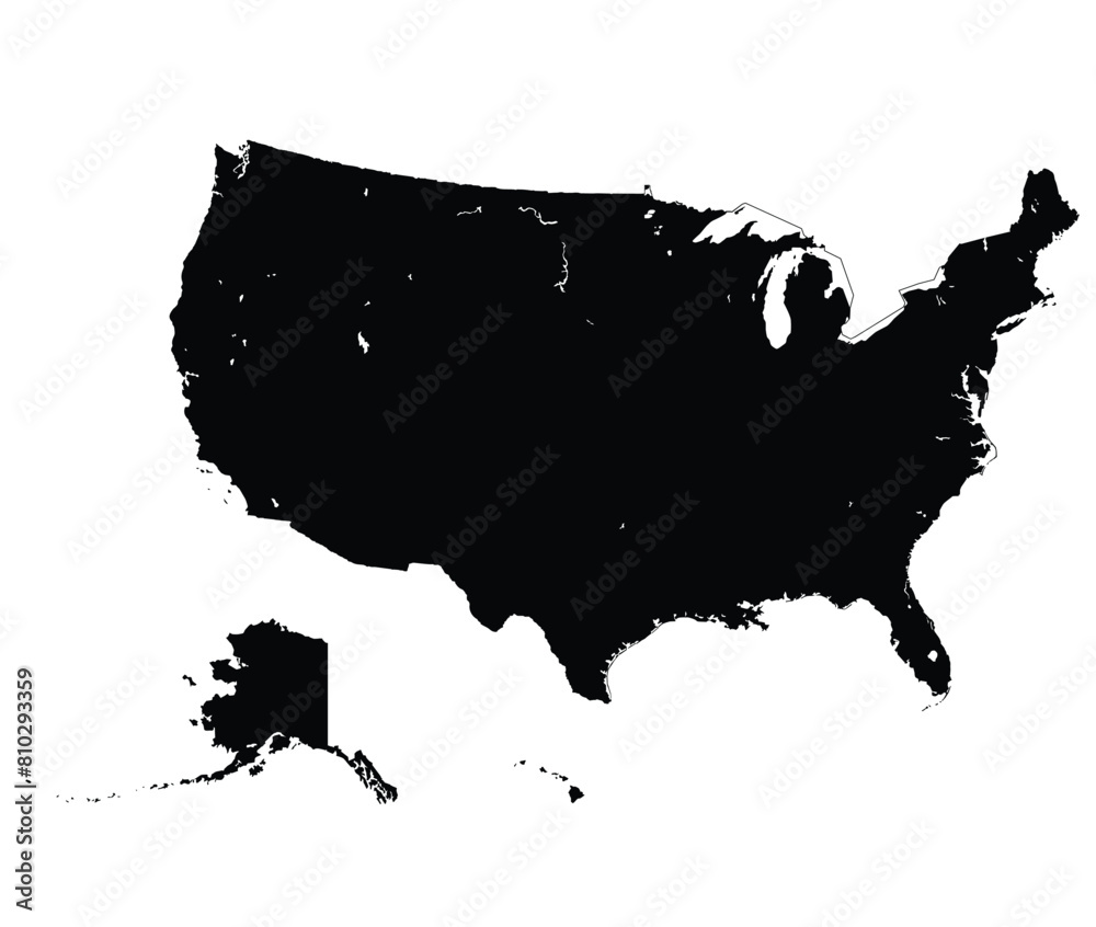 USA map with states isolated. United States of America map on white ...