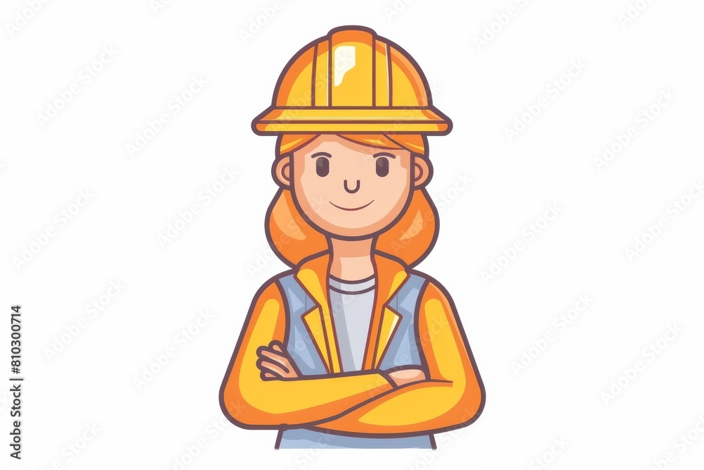 Cheerful female construction worker cartoon, donning a safety helmet ...