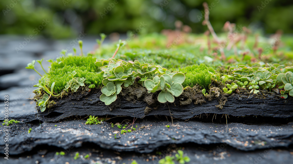 Layers of soil and vegetation on the green roof, showing insulation and ...