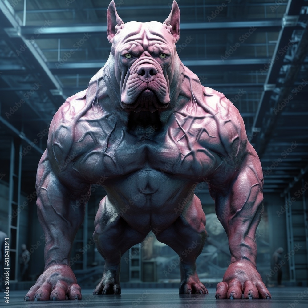 Muscular monster dog creature in dark futuristic setting Stock ...