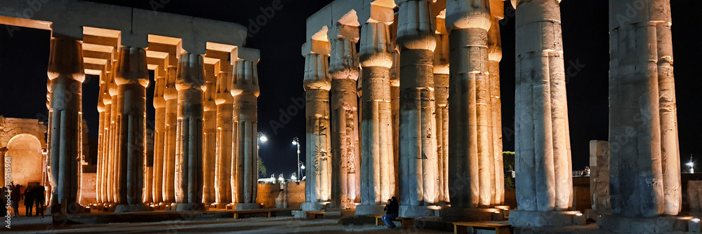 Peristyle Court of Amenhotep III with two row of columns with papyrus ...