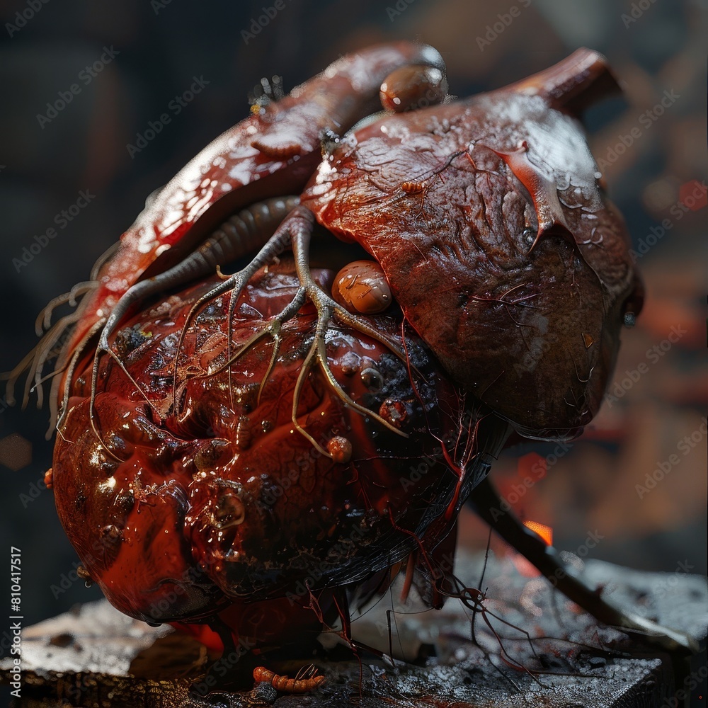 Photorealistic simulation of a dissected human liver showing parasitic ...