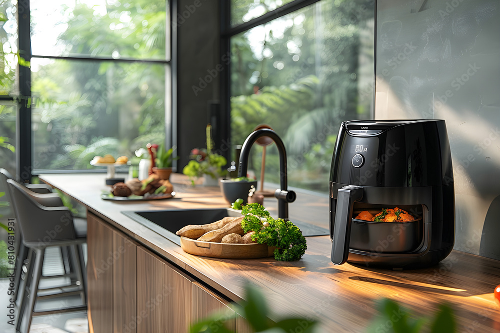 Airfryer on the table in kitchen Stock Photo | Adobe Stock