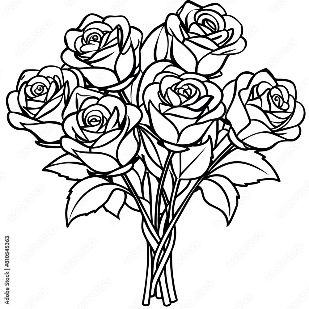 Rose flower outline illustration coloring book page design, Rose flower ...