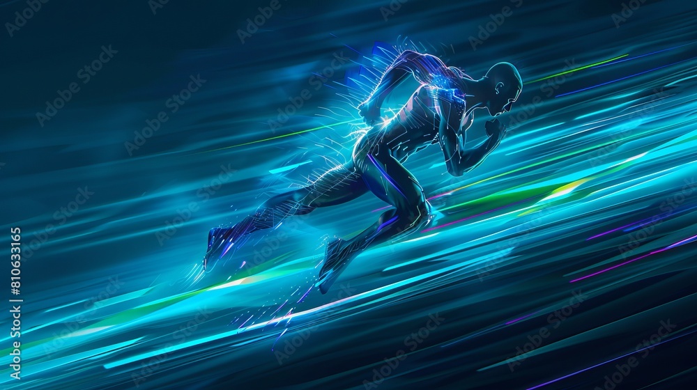 Digital illustration featuring light speed lines and a runner in black ...