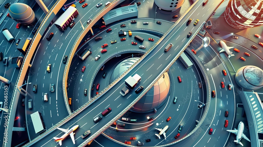 Illustrate the seamless integration of global transportation networks ...