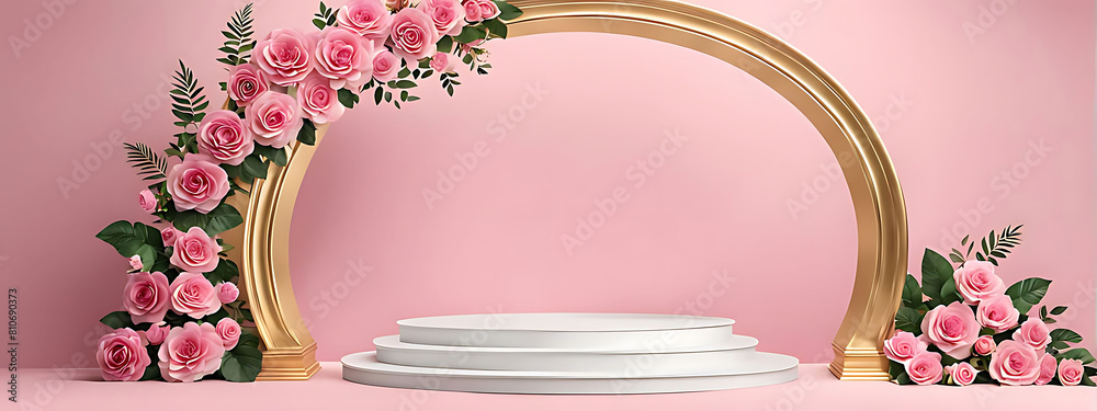 Butterfly podium background pink 3D flower pedestal rose stage cosmetic ...