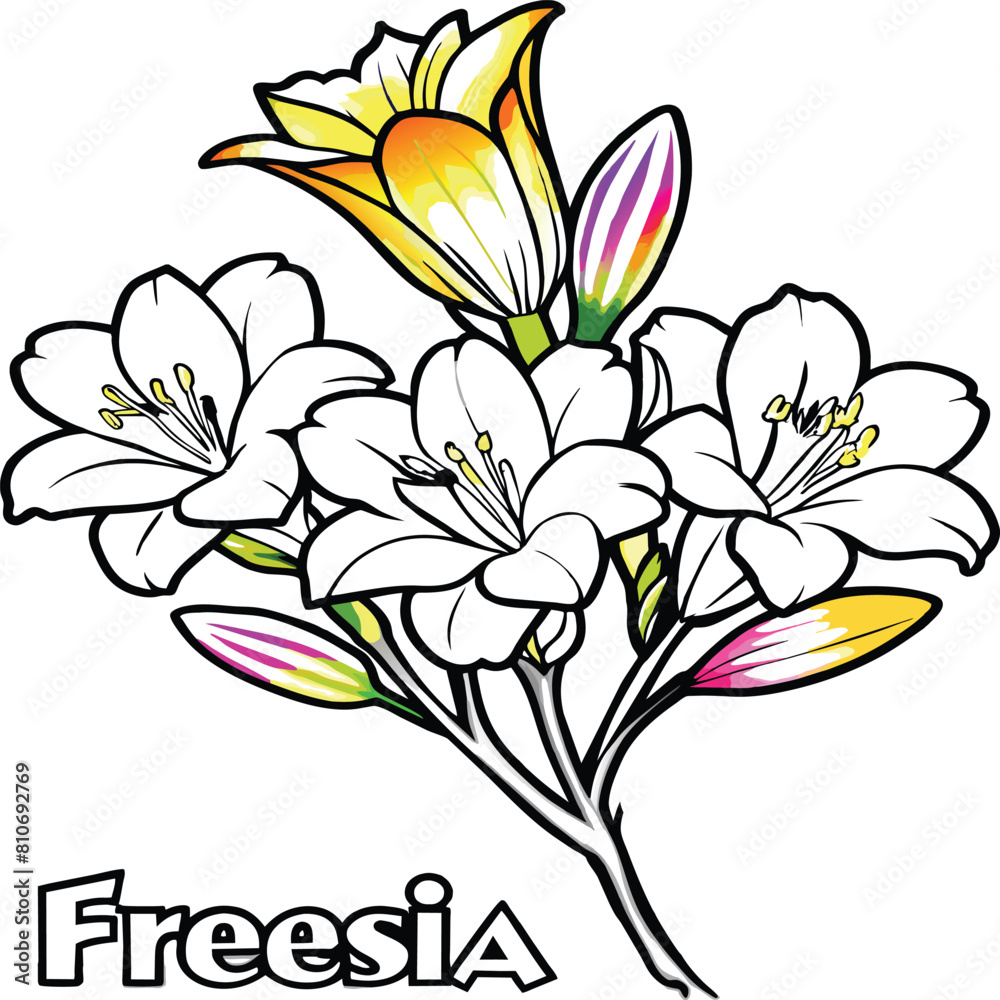 Freesia Flower Coloring Page. Flowers outline for coloring book ...