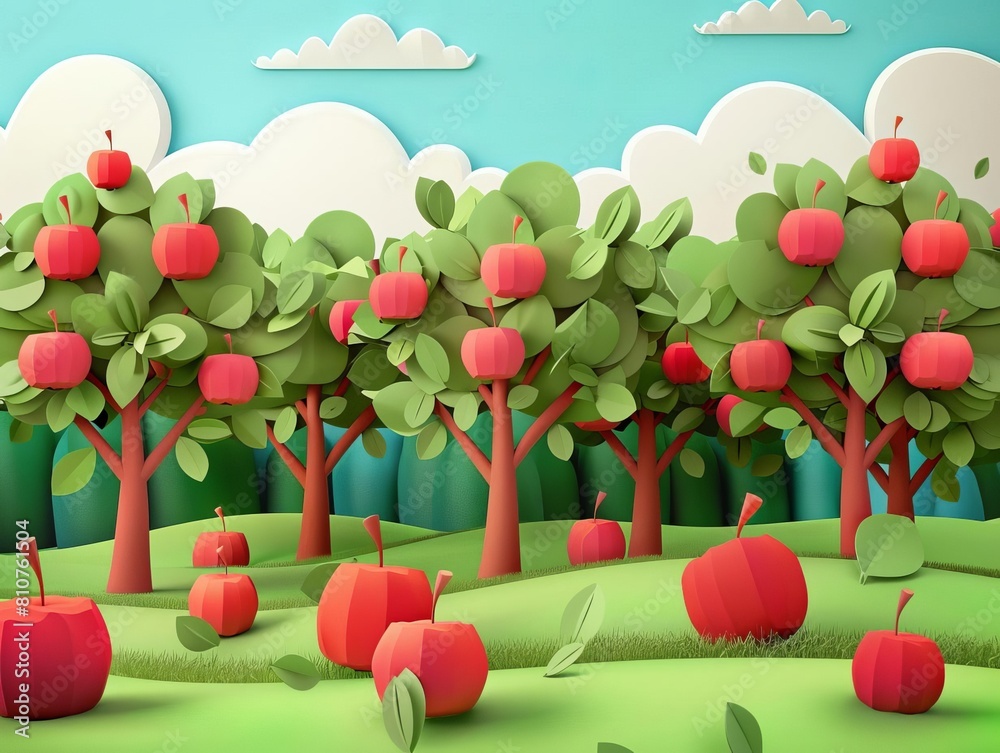 Apple orchard flat design side view fruit harvest theme ...