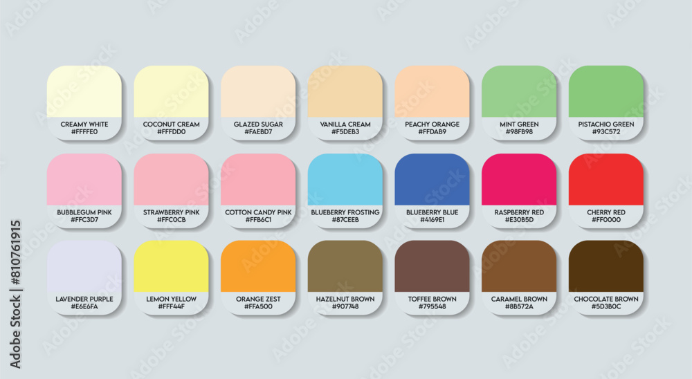 Image vectorielle Stock Donuts Color Guide Palette with color Names ...