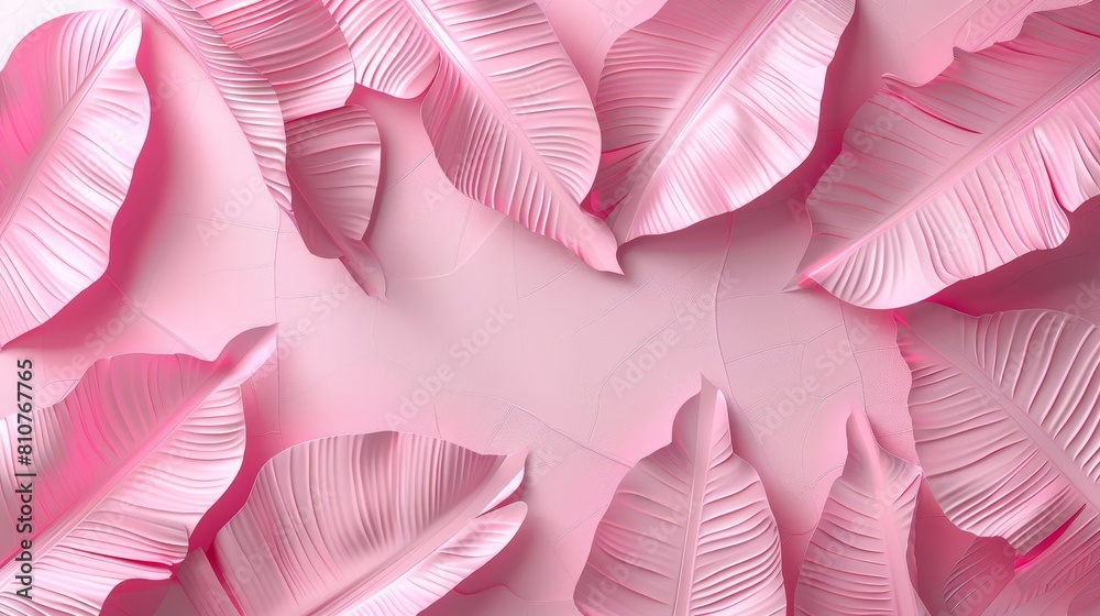 Feminine and abstract pattern of pink banana leaves with a 3D wall ...