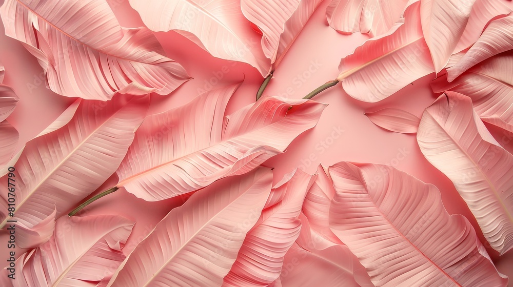 Feminine and abstract pattern of pink banana leaves with a 3D wall ...