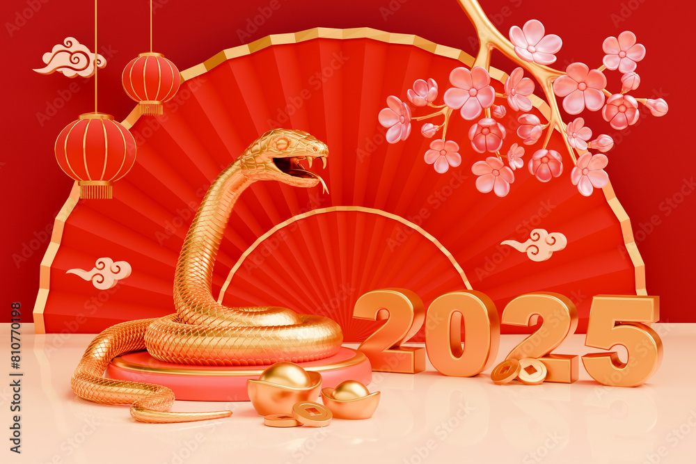 Snake is a symbol of the 2025 Chinese New Year. 3d render illustration ...