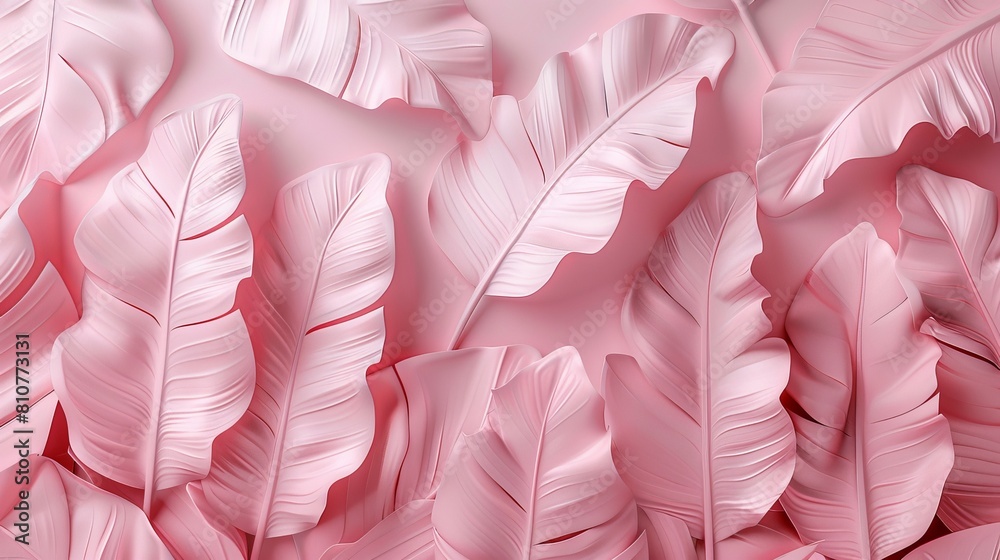 Stylish pink banana leaves with a 3D floral pattern effect, creating an ...