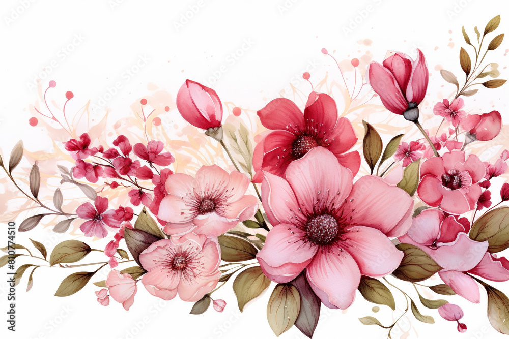 watercolor flower border, pink flowers Stock Illustration | Adobe Stock