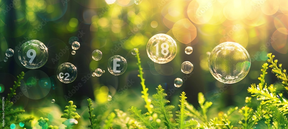 Reduce CO2 emissions to limit climate change and global warming. Text Co2 in bubbles with forest ...
