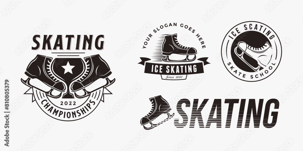 Set of vintage retro ice skating logo, figure skating logo vector ...