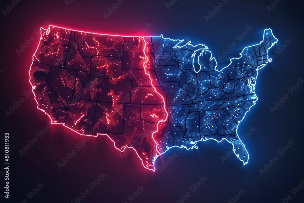 Red and Blue Digital Representation of USA Map Stock Illustration ...
