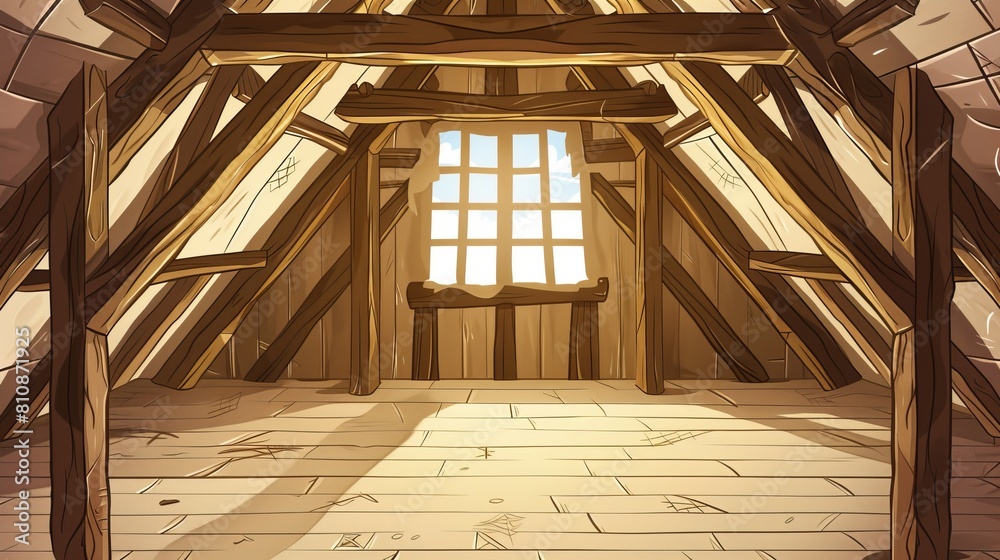 Stock-Illustration „An abandoned house attic interior, an empty old ...