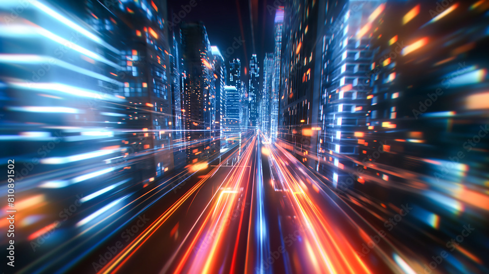 3D Rendering of warp speed in hyper loop with blur light from buildings ...