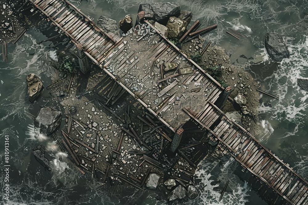 Ilustración de Stock DnD Battlemap collapsed, bridge, map, battle ...