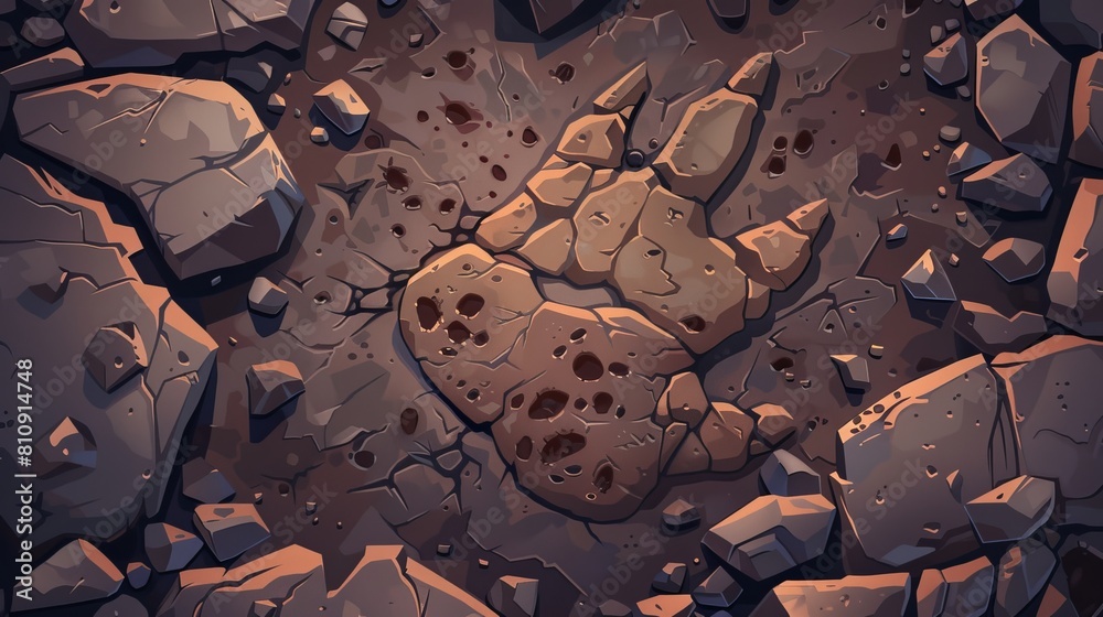 Dig fossil dinosaur footprint trace modern cartoon. Archeology jurassic ...