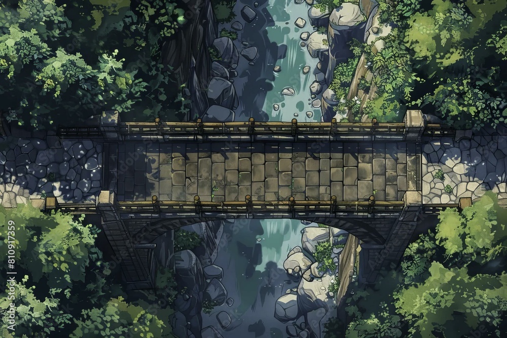 DnD Battlemap sky, bridge, aesthetic, battlemap, style, illustration ...