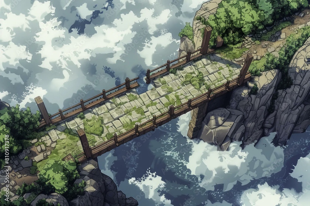 DnD Battlemap bridge, river, trees, battle, map, style Stock ...