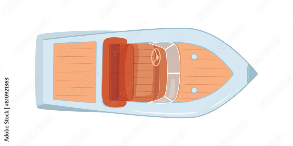 Top view sea boat vector illustration. Aerial view of speedboat. Water ...