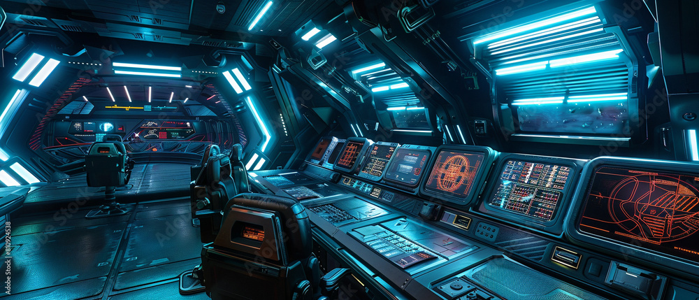 Sleek starship bridge commands attention with high-tech controls and ...