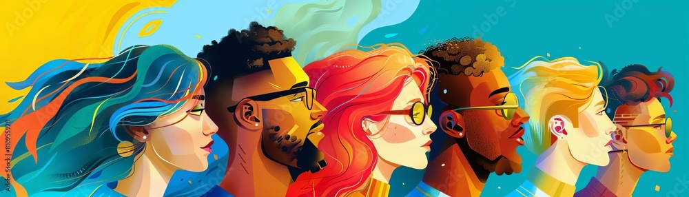 Craft a detailed side view illustration of diverse and inclusive icons ...