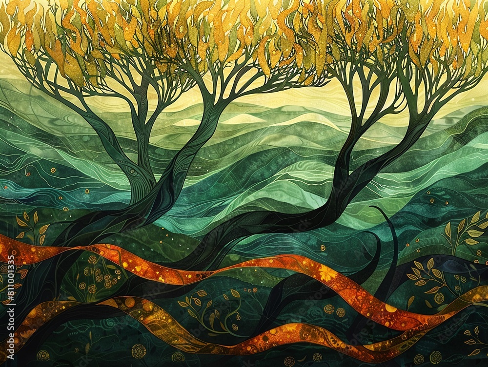 Kelp Forest Art Nouveau The flowing lines and undulating forms of kelp ...