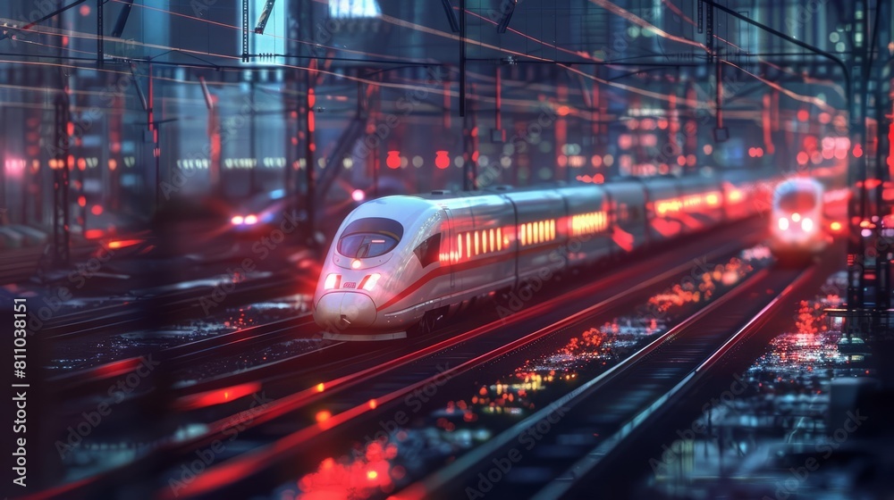 Show Glow HUD big icon group of highspeed trains with a very blurry ...