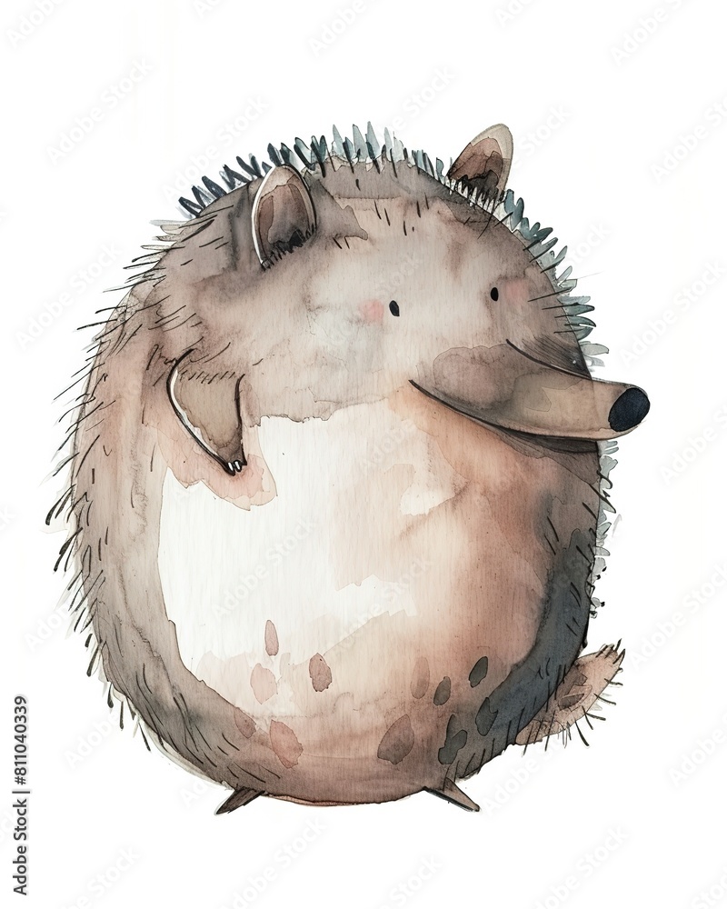 fat hedgehog super cute adorable baby animal nursery clipart watercolor ...