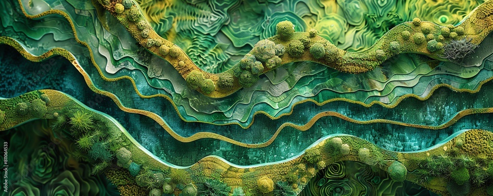 Artistic rendering of moss patterns that mimic an aerial view of lush ...