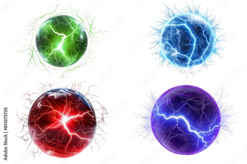 Set of colored electricity balls PNG Plasma ball Isolated on ...