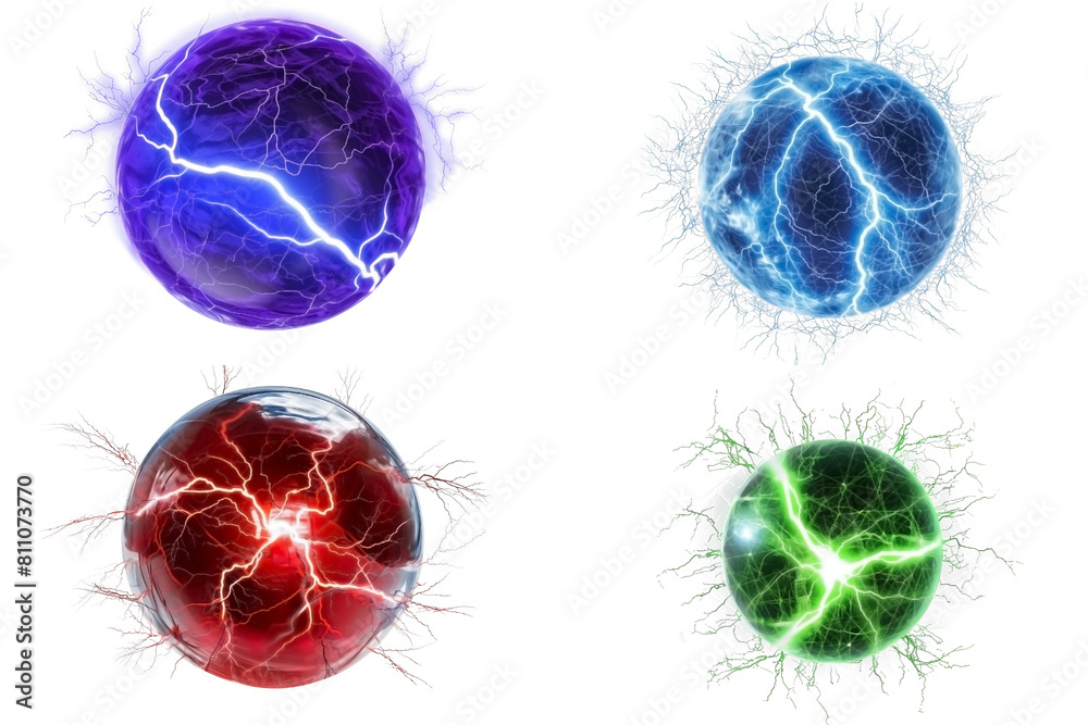 Set of colored electricity balls PNG Plasma ball Isolated on ...