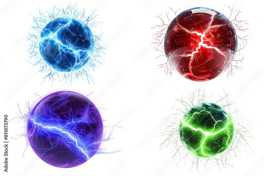Set of colored electricity balls PNG Plasma ball Isolated on ...
