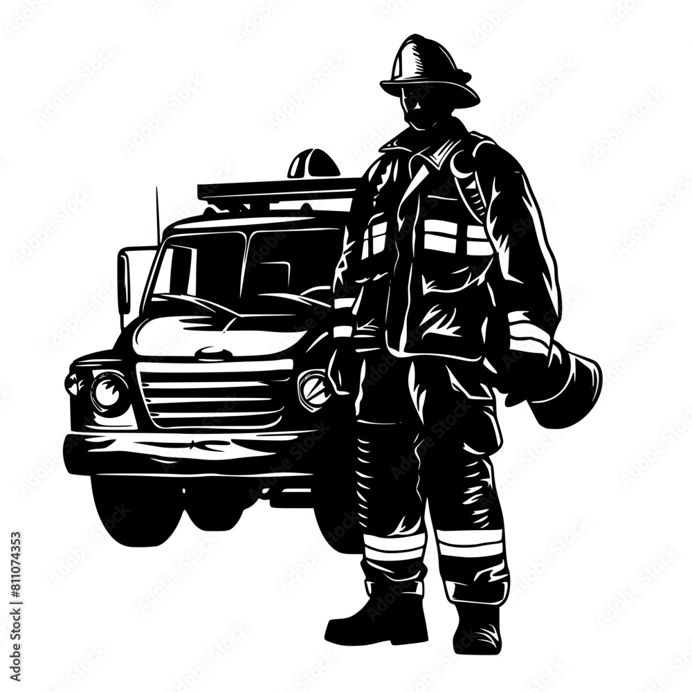Vector de Stock Firefighter Clipart, Fire Department Svg, Fire Truck ...